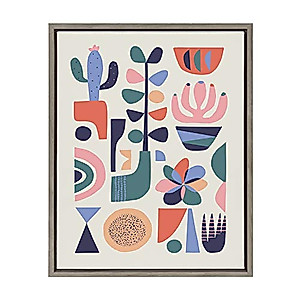 Kate and Laurel Sylvie Mid Century Succulents Framed Canvas Wall Art by Rachel Lee, 18x24 Gray, Abstract Wall Decor