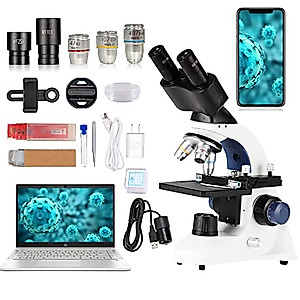Binocular Microscope Adults 40X-1000X led Illumination Professional Compound Microscope for Kids Students Electric Eyepiece, Slides，Mobile Phone Holder…