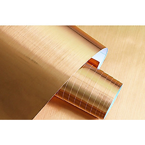 REDODECO Metal Look Adhesive Paper Film Vinyl Self Adhesive Waterproof Anti Greasy Counter Top Peel Stick Metallic Gloss Shelf Liner for Kitchen Cabinet,15.8inch by 100inch Gold