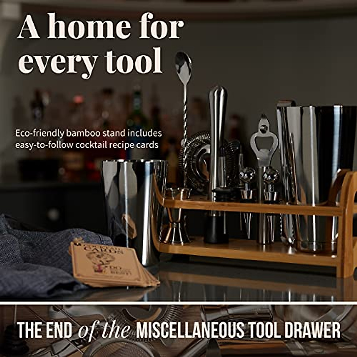 Mixology & Craft Bartender Kit - 13 Piece Set Including Stainless Steel Cocktail Making with Bar Stand & Boston Shaker, Perfect for Drink Mixing at Home, Plus Exclusive Recipe Cards