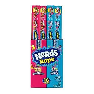NERDS Rope, Candy, Variety Box, Rainbow & Very Berry, 0.92oz (16 ct)