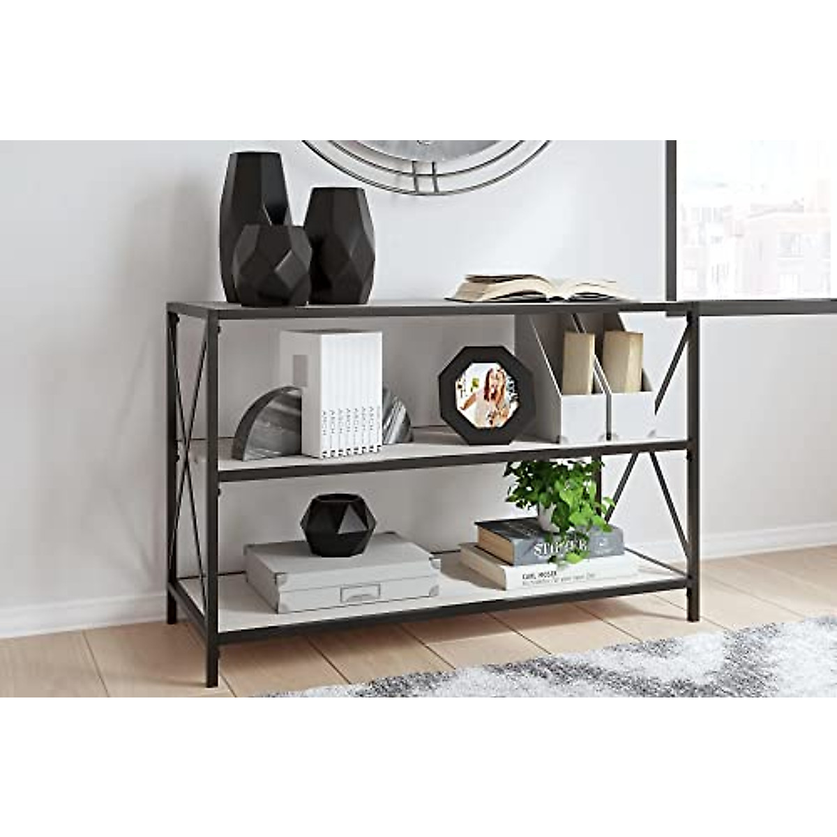 Signature Design by Ashley Bayflynn Modern Industrial 2 Shelf Bookcase, White & Black