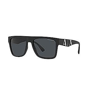 A|X ARMANI EXCHANGE Men's AX4113S Rectangular Sunglasses, Matte Black/Dark Grey, 55 mm