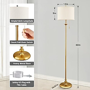 Luvkczc Modern Floor Lamp, 60" Standing Lamp for Living Room with Pull Chain Switch, Corner Tall Soft Lighting for Bedroom, Office, Dining Room, Farmhouse (Bulb Included),Gold