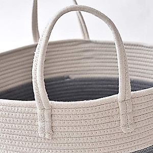 XXXLarge Cotton Rope Basket 21" x 12.9" Baby Laundry Basket for Blankets Toys Blanket Storage Basket Decorative Floor Basket Cushions Storage Bins Thread Laundry Hamper with Long Handle
