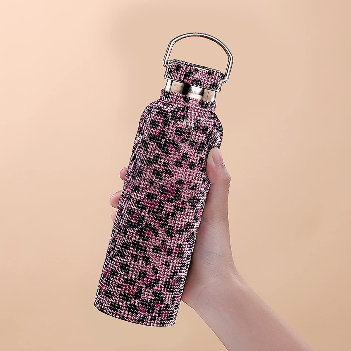 Diamond Insulated Bottle with Lid & Handle- Sparkling Rhinestone Leakproof Studded 304 Stainless Steel Vacuum Cup Thermo Travel Coffeee Mug for Women