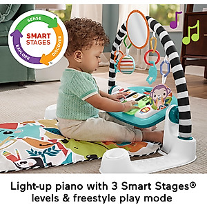 Fisher-Price Baby Playmat Glow and Grow Kick & Play Piano Gym, Blue Musical Learning Toy with Developmental Activities for Newborns 0+ Months