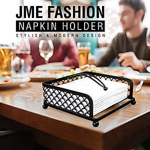 JME Fashion Napkin Holder, Square Black Flat Holders for Table, Dining Table, Kitchen Counter, Desktop. Black Kitchen & Dining Accessories, Napkin Dispenser with Flat Iron Holder, Indoor & Outdoor