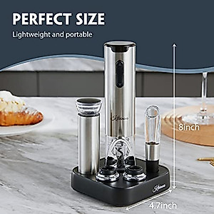 KITVINOUS Electric Wine Opener Set with Charging Base, Automatic Wine Bottle Opener with Led Light, Durable Corkscrew with Wine Aerator & Preserver Vacuum Pump with 2 Stoppers, Foil Cutter, Silver