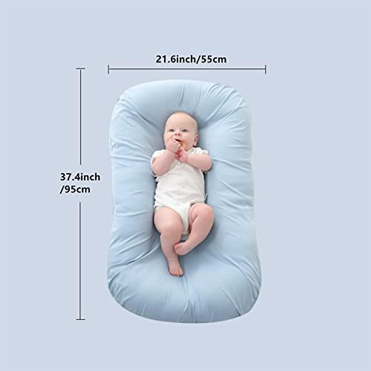 Baby Nest Pillow Soft Organic Cotton Slipcover,Vohunt Baby Lounger Co-Sleeper for Baby,Newborn Lounger for Boys & Girls(Blue)