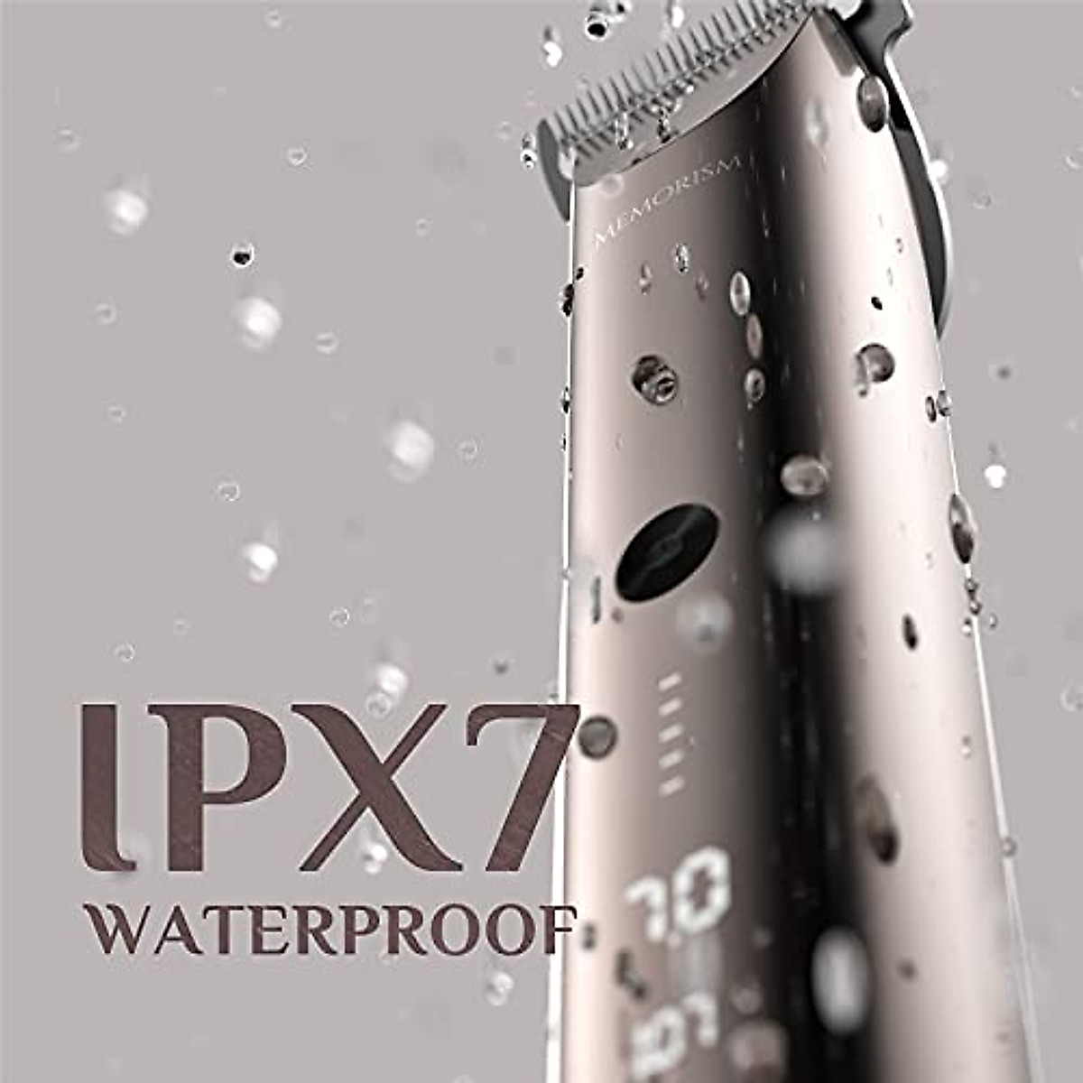 Memorism Blizz CS7 Men’s Cordless Hair Clipper for Home and Barbershop - with T-Blade Clipper and Stainless Steel/Ceramic Blade, 4 Adjustable Length Guards, Waterproof, LED Display (Rose Gold)