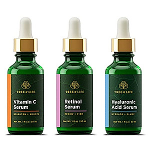 Tree of Life Vitamin C Serum, Retinol Serum and Hyaluronic Acid Serum for Brightening, Firming, and Hydrating for Face; Total Skin Reset Day & Night, 3 Count x 1 Fl Oz