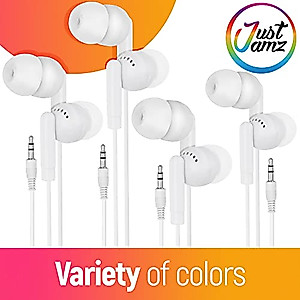 JustJamz Bulk Earbuds 100 Pack | Basic Ear Bud, Pearl White in-Ear Earbuds, Disposable Headphones, Class Set of Earphones for Students, Class, School, Kids, Classroom & Library