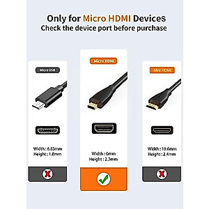 CableCreation 4K Micro HDMI to HDMI Cable Adapter, 4K 60Hz Ethernet 3D Audio Return, Compatible with GoPro Hero 7/6/5, Raspberry Pi 4, A6000, A6300, Nikon Camera, Yoga 3 Pro, Yoga 710, 3ft