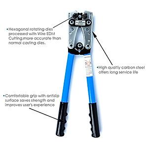KOTTO Battery Cable Lug Crimper Tool 6-50mm², Wire Crimping Tool, Pliers for Crimping Wire Cable with Cable Cutter for 10,8,6,4,2 and 1/0 AWG Wire Cable Cutting and Crimper with Storage Bag