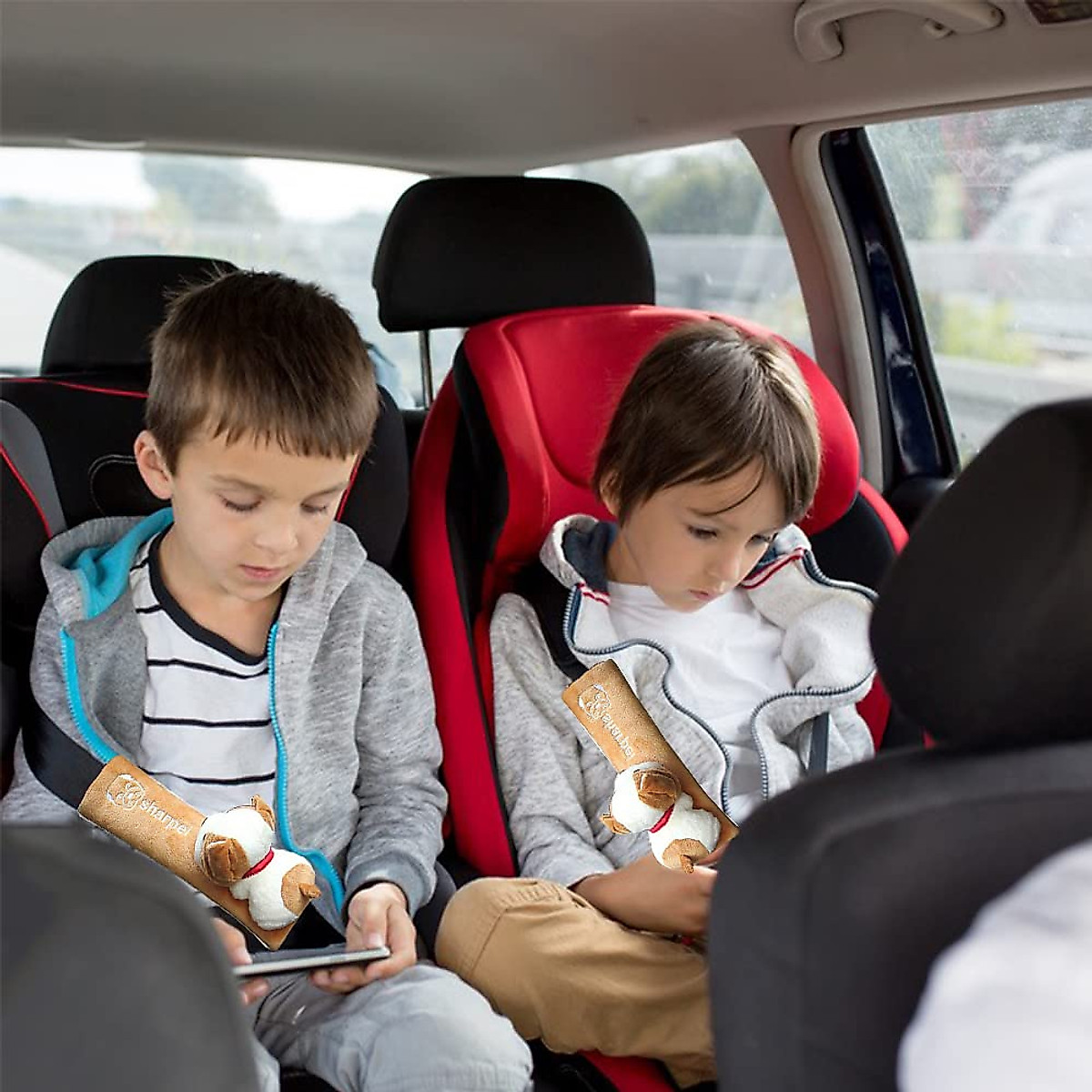 2 Pack Car Seat Belt Cover Adjuster for Kids with Plush Dog Kids, Car Seat Belt Pads, Soft Shoulder Pad, Neck Cushion Protector, Seatbelt Cushion for Soft Auto Shoulder Strap Cushion