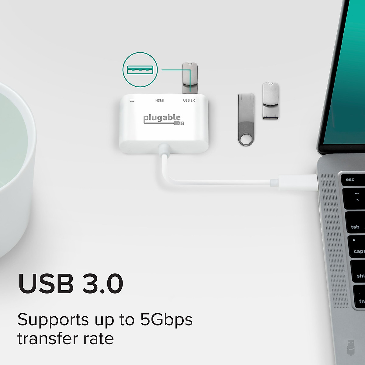 Plugable USB C to HDMI Multiport Adapter, Driverless 3-in-1 Hub with 4K HDMI Output, USB 3.0 and USB-C Charging Port, Compatible with MacBook, Chromebook, Dell XPS, Thunderbolt 3 and More