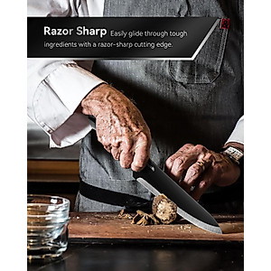 MIDONE Knife Set with Block, 17 Pieces Kitchen Knife Set with Built in Knife Sharpener Block, German Stainless Steel Knife Block Set, Elegant Black