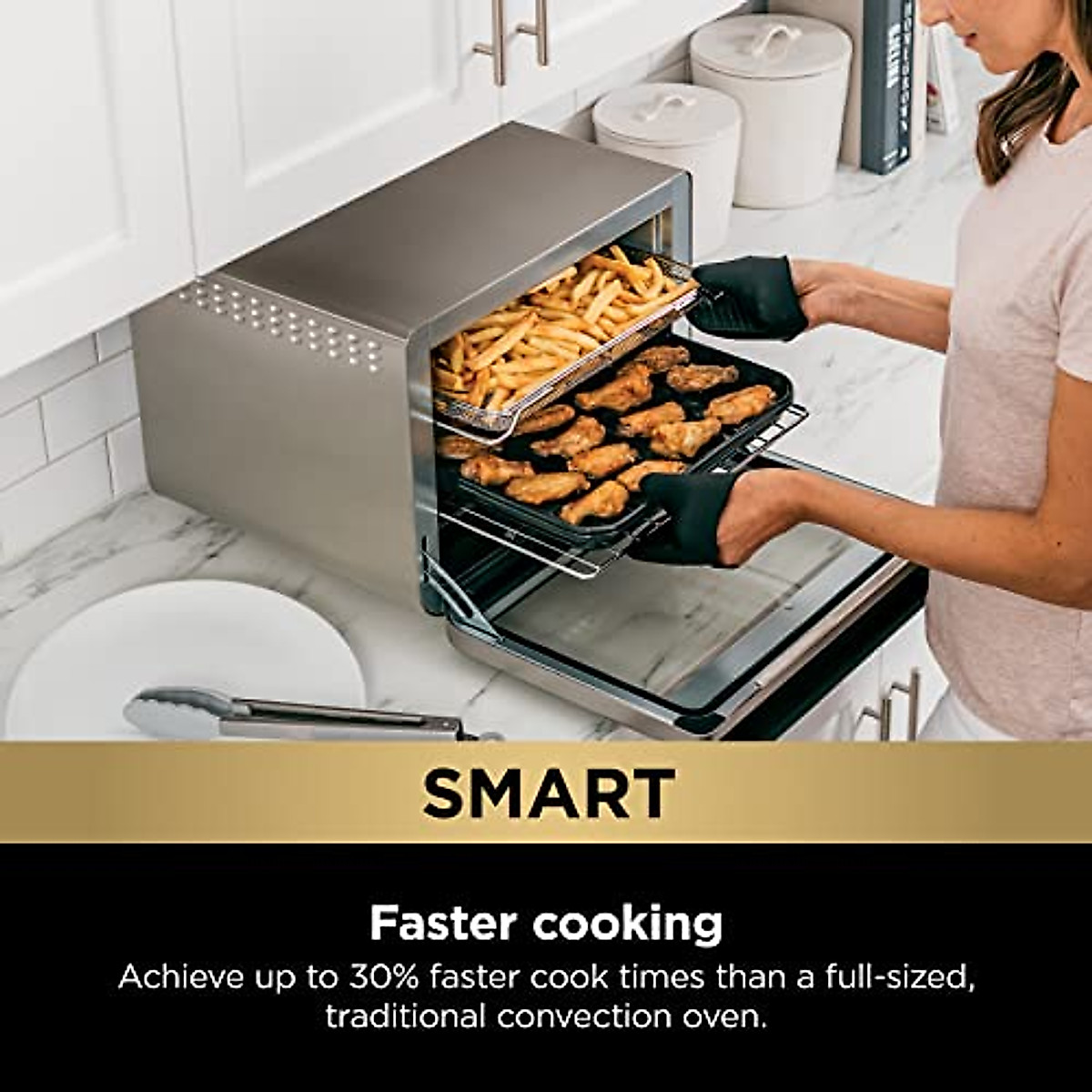 Ninja DT251 Foodi 10-in-1 Smart XL Air Fry Oven, Bake, Broil, Toast, Air Fry, Roast, Digital Toaster, Smart Thermometer, True Surround Convection up to 450°F, includes 6 trays & Recipe Guide, Silver