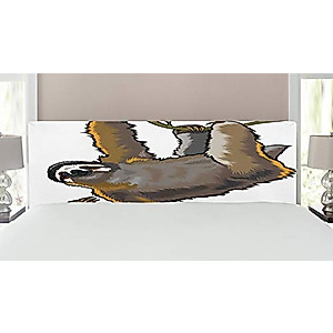 Ambesonne Animal Headboard, Cartoon Like Sloth Bear Tropic Wild Lazy Sleepy Creature Australian Theme Artwork, Upholstered Decorative Metal Bed Headboard with Memory Foam, King Size, Grey