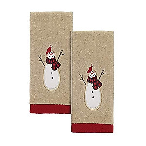 Avanti Linens Snowmen Gathering Collection, 2pc Fingertip Towels, Tan 2 Count