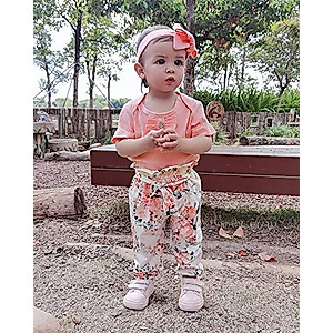 Mioglrie Newborn Baby Girl Clothes 3-6 Months Infant Girls Pink Romper Pants Headband 3PC Clothes Outfits Set