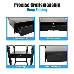 RAISING ELECTRONICS Drawer Server Cabinet Case 19 Inch Locking Rack Mount DJ Lockable Deep Drawer with Key (4U)