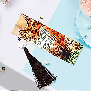 pigpigboss Fox Bookmark Diamond Painting Kit 2 Pieces DIY Diamond Painting Bookmark with Tassel Animal Fox Bookmark Diamond Dots Art for Adult Kids Book Decor Crafts