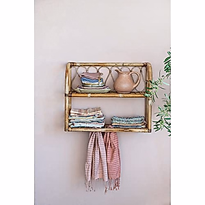 Creative Co-Op Rattan 2 Shelves Wall Shelf, 25" L x 9" W x 20" H, Natural