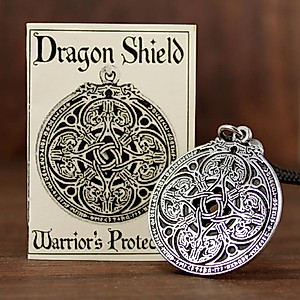 Pewter Celtic Dragon Shield Knot Pendant Necklace