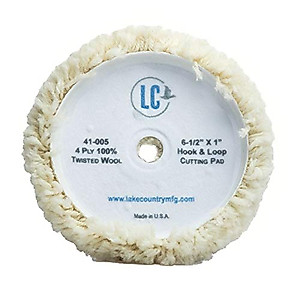 Lake Country Manufacturing 4-Ply 100% Twisted Wool Cutting Pad - Wool Hook and Loop That Fits Backing Plate - Supports Heavy Cutting Application and 1" Pile Height (1 Pack, 6.5")