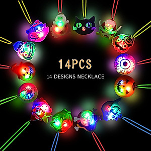 Halloween Lights- 24 pcs Halloween LED Necklace Bracelets Pumpkin Ghost Pirate Spider Eyeball Halloween Party Favor Light up Flashing Decoration Trick Treats Gift Bag Fillers for Women Men Family Pack