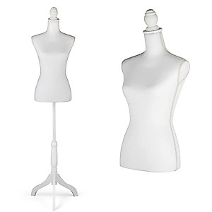 Encomle Dress Form Female Mannequin Torso, Height Adjustable Mannequin Body with Stand for Sewing, Display, White