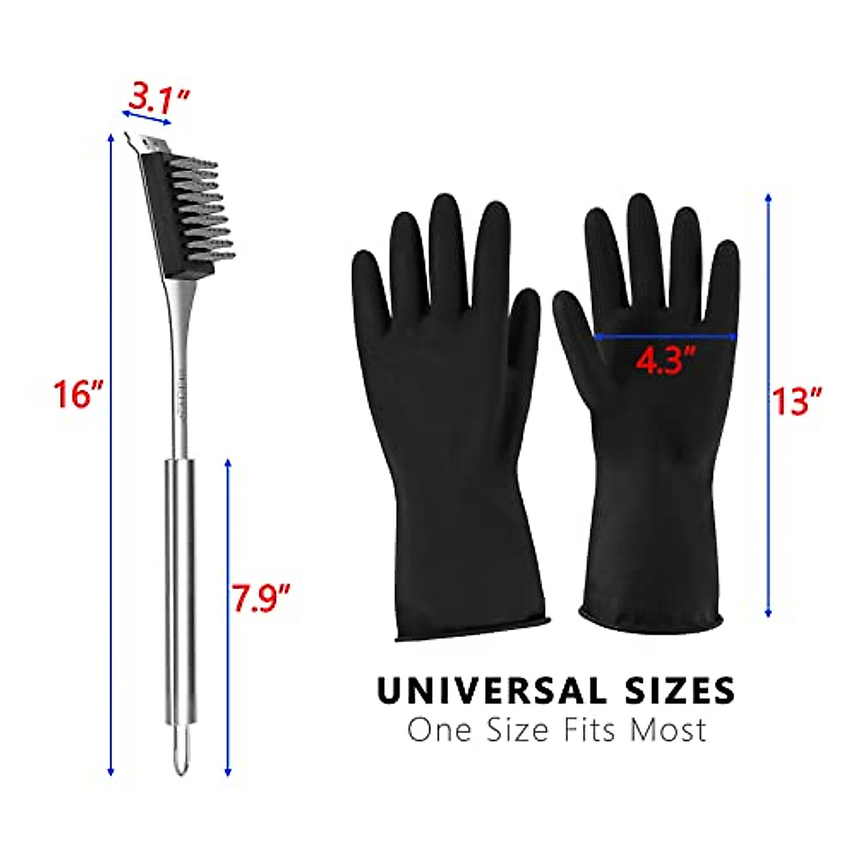 SEETEN Grill Brush and Scraper with 1 Reusable Cleaning Gloves-Safe&Strong 16 inch Stainless Steel Grill Cleaning Brush no Wire Bristles Fall Off-Nice Grill Accessories Gift