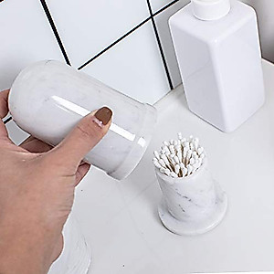 JIMEI Marble Cotton Swab Holder with Lid, Cotton Ball Holder Q-tip Dispenser Bathroom Storage Round Container Organizer