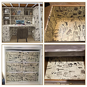 HOYOYO 17.8 x 78 Inches Self-Adhesive Liner Paper, Removable Shelf Liner Wall Stickers Dresser Drawer Peel Stick Kitchen Home Decor, Newspaper