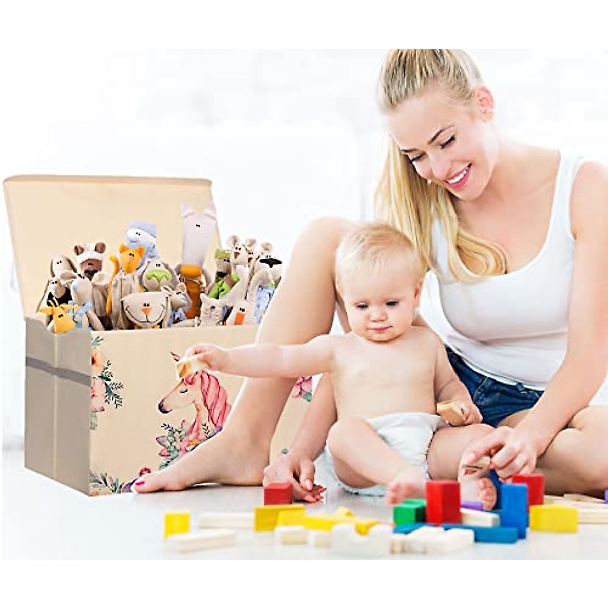Yosayd Unicorn Toy Chest and Storage, Large Cute and Functional Toy Box Storage Cube with Handles