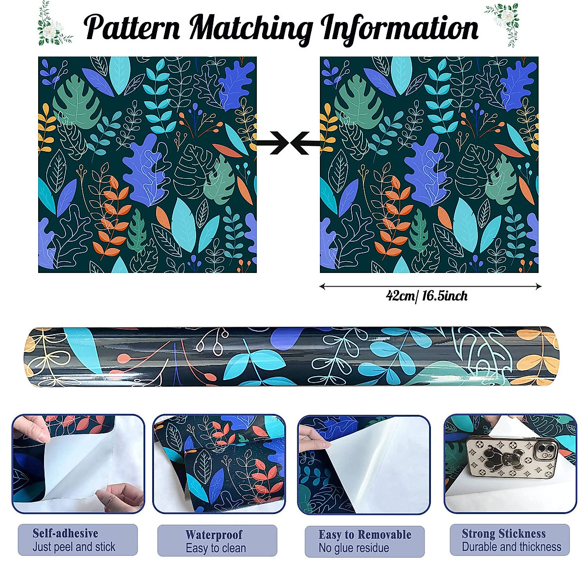 Eilyliafe 121"x16.5" Colorful Contact Paper Boho Peel and Stick Wallpaper Leaf Wallpaper Self Adhesive Removable Wallpaper for Walls Furniture Covering Vinyl Rolls