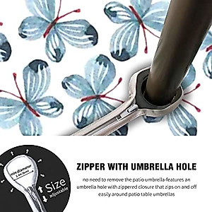 Lirduipu Butterfly Pattern Round Outdoor Tablecloth,Round Tablecloth with Umbrella Hole and Zipper for Patio Garden,Waterproof Spill-Proof,for Outdoor Table with Umbrella(52" Round,Blue Red)