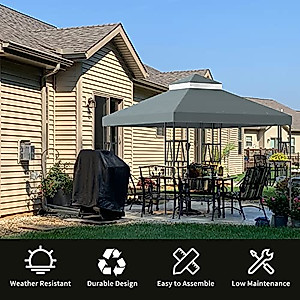 FOLAWO 10' X 10' Gazebo Replacement Canopy Double Tier Gazebo Covers for Yard Patio Garden Canopy Sunshade (Dark Gray)