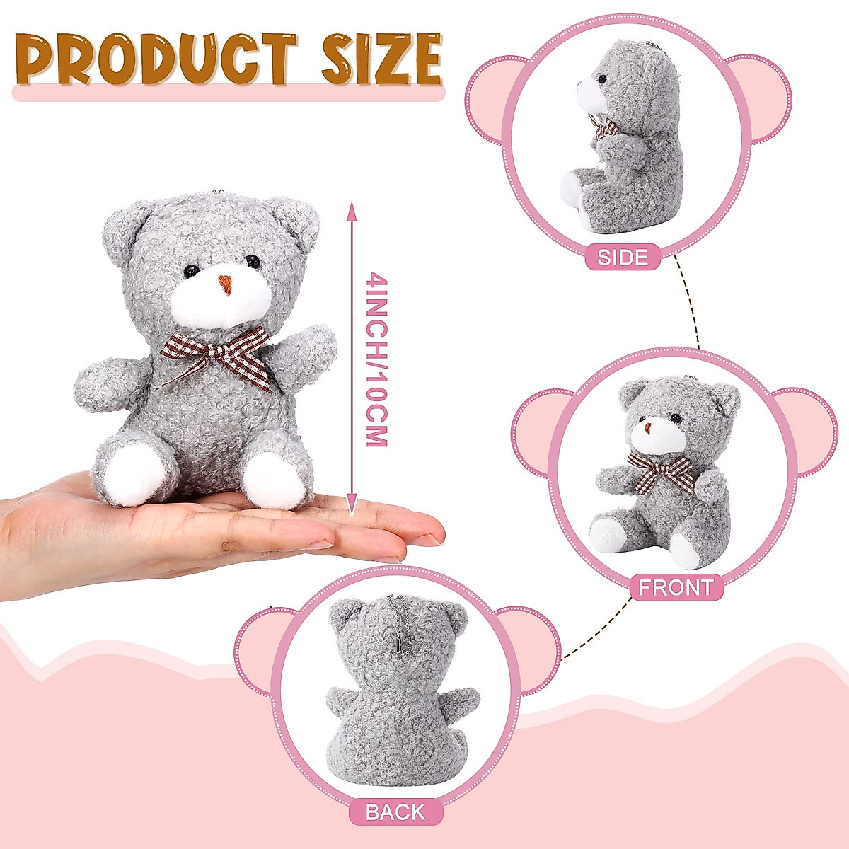 Wettarn 20 Pcs Mini Bears 4 Inch Mini Stuffed Animal Bulk Furry Bear Keychain Plush Cuddly Bear Doll for Boys Girls Birthday Present Stuffers Baby Shower Wedding Party Favors Graduation Decor Gifts
