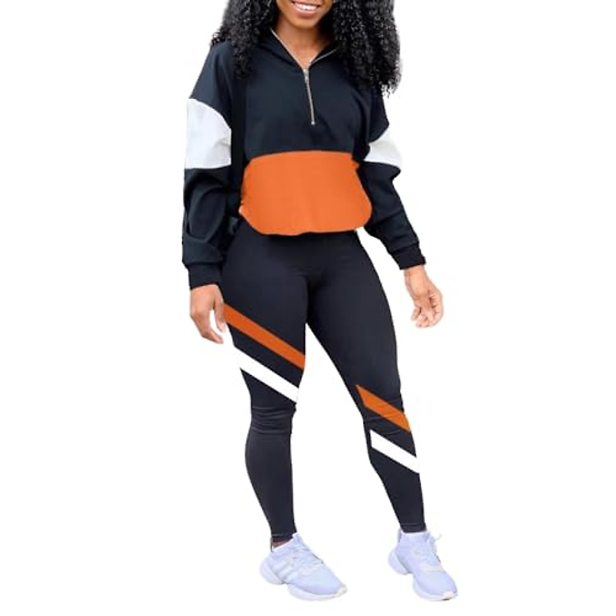 EOSIEDUR Women's Two Piece Outfits Zip Top Jacket and Elastic Waistband Pant Women Sweatsuit Tracksuit Sets, Black M