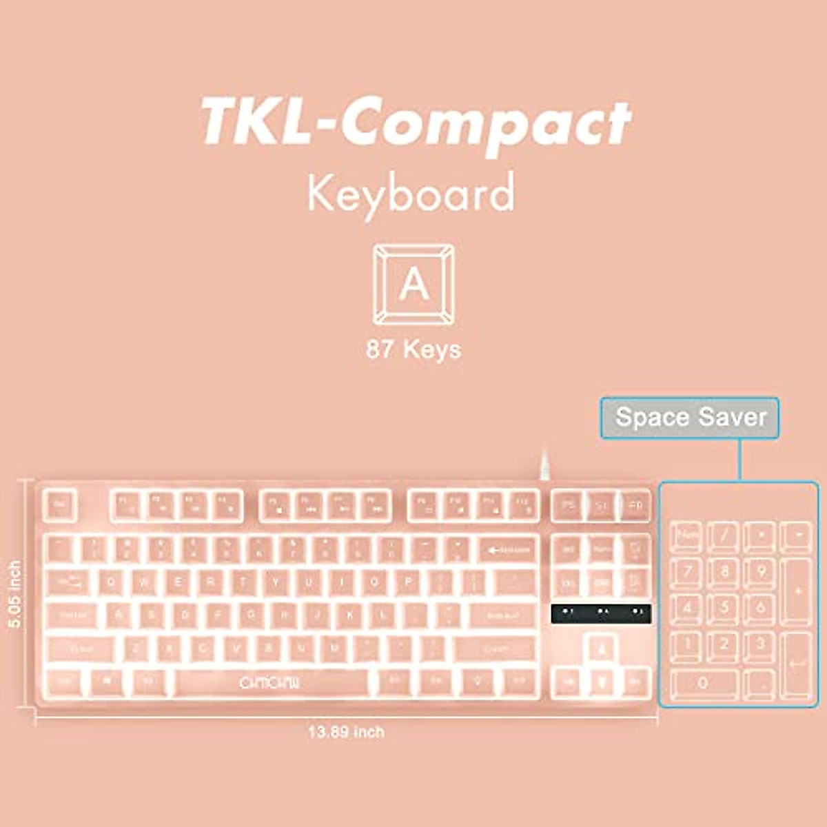 Gaming Keyboard and Mouse Pink Keyboard with White Backlit,CHONCHOW USB Wired 87key Gaming Keyboard Mini and Mouse 3600DPI,19 Keys No-Conflict, Illuminated Keys Compatible with PC/Ps4，Ps5/Xbox/Mac