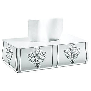 Creative Scents Vintage White Tissue Box Cover Rectangular (11.25" x 6.25" x 3.25") – Decorative Bath Tissues Paper Napkin Holder- Resin Rectangle Napkins Container- for Elegant Bathroom Decor