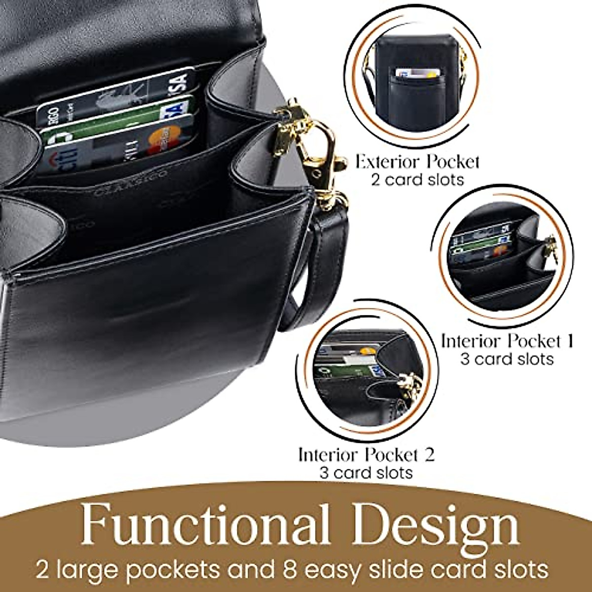 Classico Small Crossbody Phone Purse for Women - Crossbody Bag Wallet for Phone, Cards, Accessories (Medium, Black)