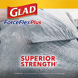 Glad ForceFlexPlus Tall Kitchen Drawstring Trash Bags - 13 Gallon Grey Trash Bag, Fresh Clean with Febreze Freshness 68 Count