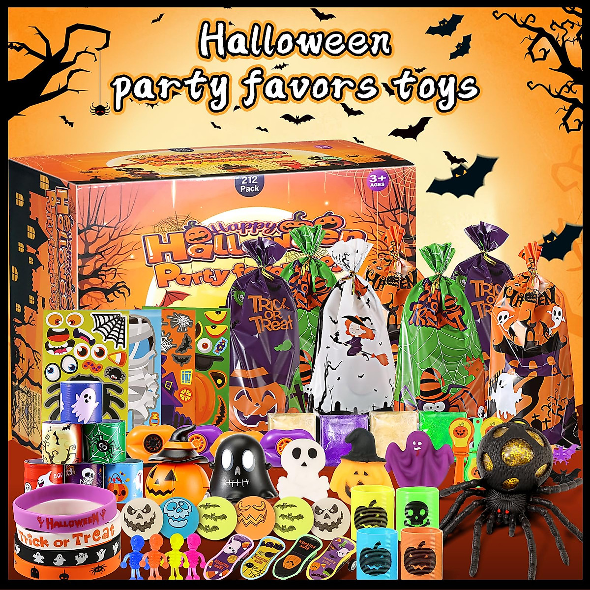 212 PCS Halloween Party Favors for Kids, Bulk Halloween Toys for Kids Halloween Treats Bag Stuffers Party Supplies Decor, Non-Candy Halloween Treats Prize Toy, Fun Halloween Gifts Goodie Bags Fillers