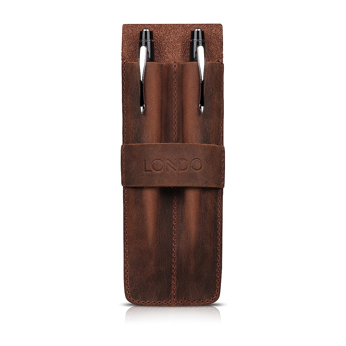 Londo Two compartment Genuine Leather Pen Case with Sleeve Cover - Mink