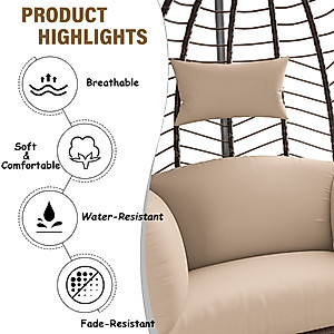 Delnavik Egg Chair with Stand Hammock Chair Wicker Rattan Patio Hanging Egg Chair, Indoor Outdoor Swing Egg Chair with Cushion Headrest for Patio Bedroom Porch Garden Balcony, Sand