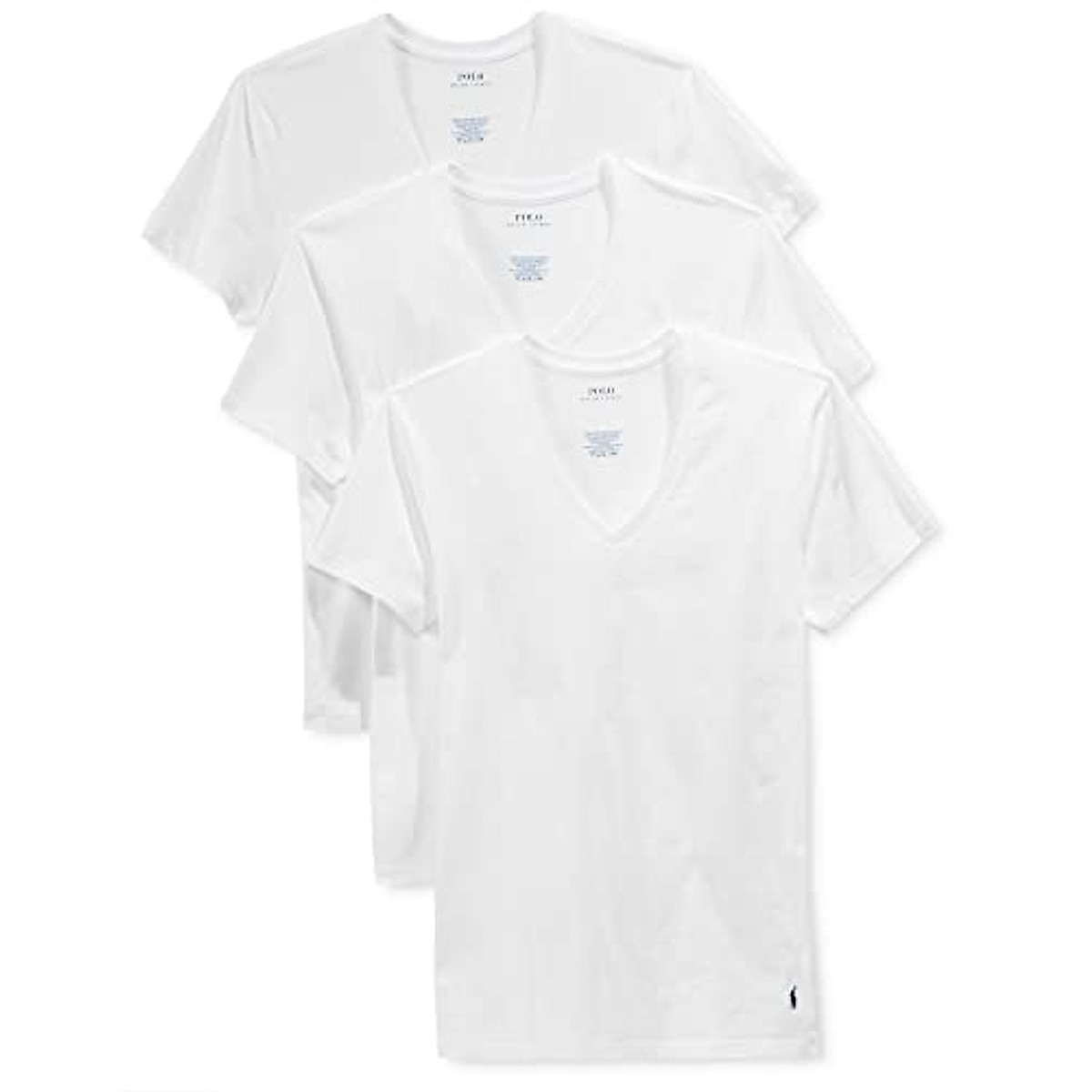 POLO Ralph Lauren Men's Classic Fit Cotton V-Neck Tee, White/Cruise Navy, XX-Large